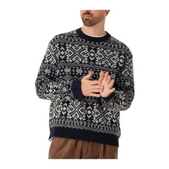 Selected Slhholger LS Knit Jaquard Crew Neck - - Knitwear - Herren - Blau - XL