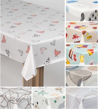 Laro Wachstuch-Tischdecke Wachstischdecke Gartentischdecke, Muster:Hühnerparade Grau Rot Schwarz, Größe:110x130