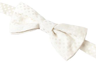 Dolce & Gabbana Mens Ivory Fantasy Pattern Adjustable Neck Papillon Bow Tie Off White Silk