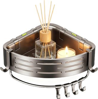 Generic Shower Corner Half, Bathroom Corner Wand Organizer, No Drill Wall Mount Storage for Kitchen Apartment Hotel Home Decor Soap Shampoo Body Wash Scrubber