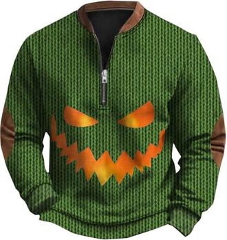 Generic Sweats à capuche à manches longues pour homme - Style décontracté - Imprimé en 3D - Fermeture éclair - Manches longues, Vert, 3XL