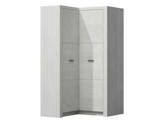 Mirjan24 Eckkleiderschrank Indiano I-14O, Eckschrank mit Kleiderstange und Einlegeböden, Kleiderschrank, Drehtürenschrank (Kraft Weiss)