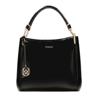 Kazar Lackierte Schultertasche mit Schl&uuml;sselanh&auml;nger - - Bags - Damen - Schwarzk - ONE SIZE