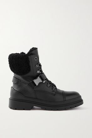 Bogner St. Moritz Schnürstiefel Aus Strukturiertem Leder Mit Shearling-futter Und Schnalle - Schwarz