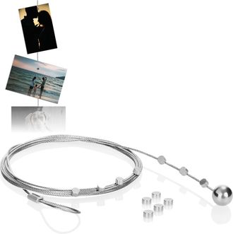 Com-Four Set Fotodrahtseil mit 12 Magneten, ca. 200 cm x 1,2 mm, aus Metall - Fotodraht mit Magneten zum Aufhängen von Fotos (01 Stück)