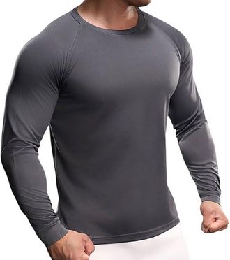 Generic Haut de bodybuilding à manches longues pour homme, séchage rapide, gym, course à pied, vêtements de sport, gris foncé, XXL