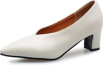 Generic Mocassins Bout Rond pour Femme PU Verni Slip-on pour Usage Quotidien et Loisirs Talon &Eacute;pais 4CM Support de Vo&ucirc;te Plantaire,Beige,46 EU