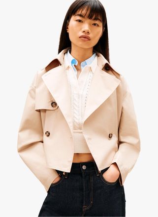 Tommy Hilfiger Trench-coat court d&eacute;contract&eacute; d&eacute;perlant en coton m&eacute;lang&eacute;