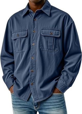 Generic Chemise d&eacute;contract&eacute;e &agrave; manches longues pour homme - Chemise de travail r&eacute;sistante &agrave; boutons - Style r&eacute;tro vieilli - Coupe d&eacute;contract&eacute;e - Pour la rando