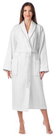 Ladeheid Damen Frottee Bademantel aus 100% Baumwolle Waffelpiqu&eacute; LA40-227 (Wei&szlig; (P01), XL)