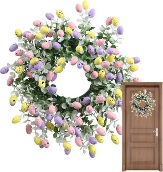 Generico Ostereierkranz: Buntes Eier-Design, robuste und Wiederverwendbare Konstruktion, lebendige Weihnachtsdekoration, auff&auml;lliges T&uuml;rschild | f&uuml;r Garten, Te