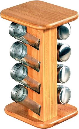 KESPER 58099 13 Gew&uuml;rzregal mit 8 leeren Gew&uuml;rzgl&auml;sern zum Bef&uuml;llen Gew&uuml;rzkarussell, Bambus, Braun