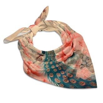 Generic Écharpe vintage carrée en soie légère avec motif de pivoine rétro pour cheveux, respirant, cadeau pour homme et femme, multicolore, 46x46cm