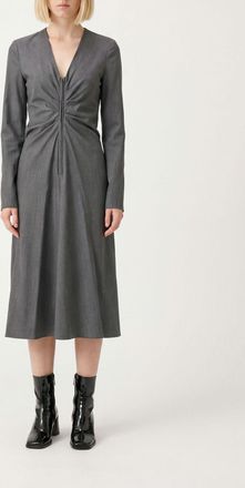 Maison Margiela Midikleid mit V-Ausschnitt von aus Wolle und Baumwolle mit drapierter Taille