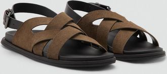 Mango Sandales cuir su&egrave;de lani&egrave;res crois&eacute;es marron moyen - Homme - 39 - MANGO MAN