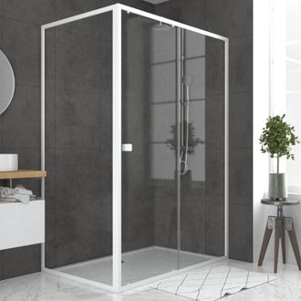 Aurlane Aurlane - pack porte de douche coulissante blanc 140x185cm + retour 80 verre transparent 5mm - whity slide