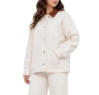 Ital-Design Jeansjacke Damen Oversized Hemdjacke mit Knopfleiste (91767204) Jeansjacke in Beige