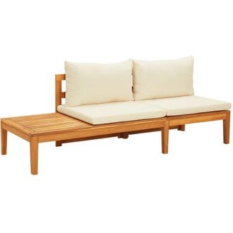vidaXL Banc de jardin avec table et coussins Blanc cr&egrave;me Teck solide vidaXL