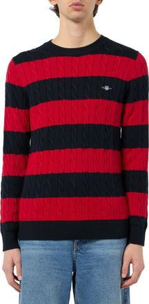 GANT Herren Striped Cotton Cable C-Neck Pullover, Ruby Red, M EU