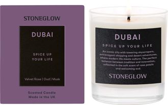 Stoneglow Explorer Collection Dubai Duftkerze, Samt-Rose, Oud, Moschus, 220 g, Violett