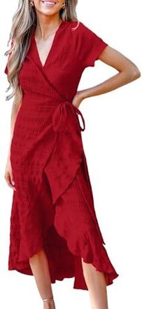 Cupshe Femmes Été Envelopper Robe Longue Occasionnel Diviser Manches évasées Col en V Ditsy Ceinture nouée Ébouriffé Robes de Plage