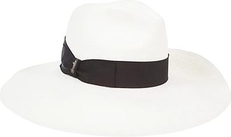 Borsalino Femme, Accessoires, Blanc, Taille: M Chapeau de paille noir avec logo lat&eacute;ral