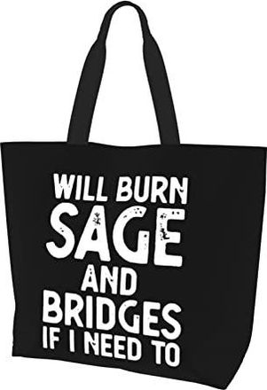 AOOEDM Br&ucirc;lera de la sauge et des ponts si jai besoin de sac &agrave; provisions r&eacute;utilisable en toile pour dames