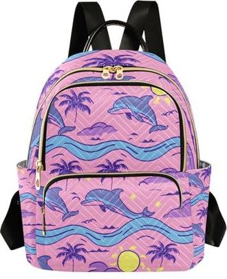 Mnsruu Mini sac à dos pour femme, motif dauphin, rose, petit sac à dos tendance pour femme, sac à dos décontracté, Multi561, S