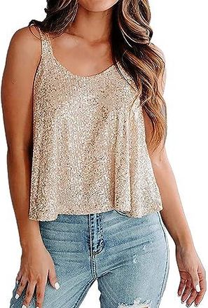Generic Haut &agrave; bretelles &agrave; paillettes pour femme - Sans manches - Tendance - Brillant - D&eacute;bardeur Club - Chemise Burgers - Pour femme, a, XXL
