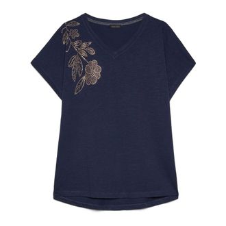 Fiorella Rubino Femme, Tops, Bleu, Taille: 38 FR T-shirt en coton avec application florale
