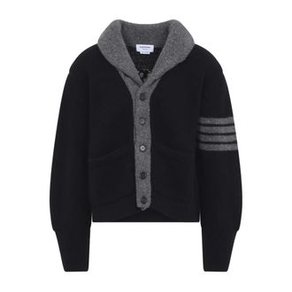 Thom Browne Homme, Pulls, Bleu, Taille: XL Cardigan &agrave; col en jersey 65