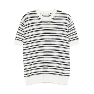 Paolo Pecora Homme, Pulls, Blanc, Taille: M T-shirt en maille &agrave; rayures et col rond