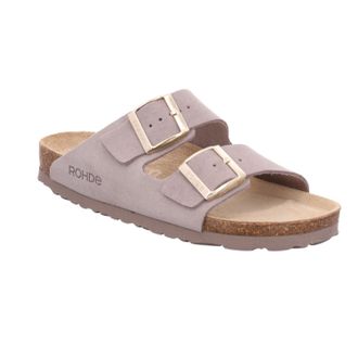 Rohde Pantolette ROHDE ALBA, Damen, Gr. 40, hellbeige, Veloursleder, unifarben, Schuhe Pantolette, Sommerschuh, Hausschuh, Zweischnaller, Strandschuh mit So