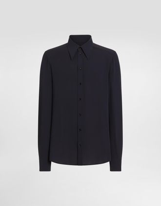 Dolce & Gabbana Hemd Aus Seiden-cr&ecirc;pe De Chine - Mann Hemden Blau 40