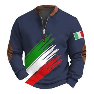 Generic Sweatshirts pour hommes, pulls 3D avec imprimé drapeau italien, fermeture éclair, col à manches longues, sweatshirts légers pour hommes, bleu, 3XL