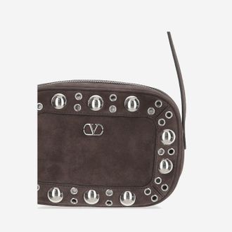 Valentino Garavani Womens Nellc&ocirc;te Suede Shoulder Bag Brown Leather