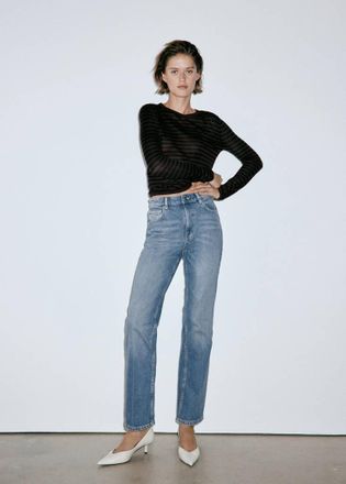 Mango Jean droit taille haute bleu moyen - Femme - 32 - MANGO