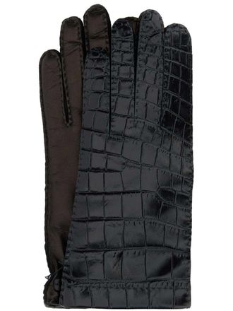 Miu Miu gants &agrave; effet peau de crocodile - Noir