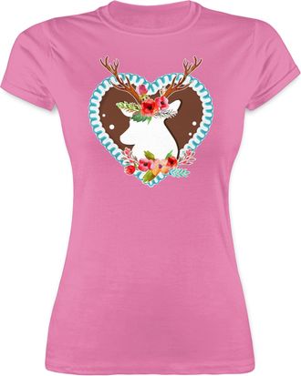 Shirtracer Shirt Damen - Kompatibel mit - Hirsch Hirschgeweih Oktoberfest - M - Rosa - Tshirt bayerisch trachtenshirt bayrische bayerische Funshirts f&uuml;r Frauen t