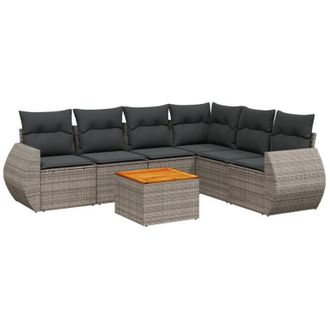 vidaXL 7-tlg. Garten-Sofagarnitur mit Kissen Grau Poly Rattan - Vidaxl