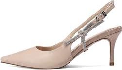 Queen Helena Slingback avec talon moyen d&eacute;collet&eacute; avec strass femme K4517, Nude Pu, 36 EU