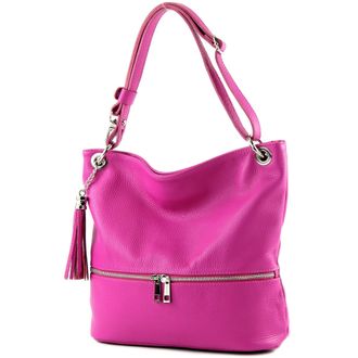 modamoda.de T143 - ital. Leder Schultertasche Umh&auml;ngetasche, Farbe:Pink (B)