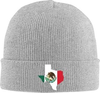 Generic Drapeau du Mexique Carte du Texas Unisex Skull Cap Doux Bonnets Tricoté Confortable Bonnet De Trawler pour Jogging Cyclisme Le Quotidien