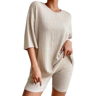 Generic Ensemble de v&ecirc;tements de d&eacute;tente pour femme - Jambe courte - Ensemble de pyjama &agrave; manches courtes pour femme - Ensemble de pyjama d&eacute;t&eacute; - Ensemble de p