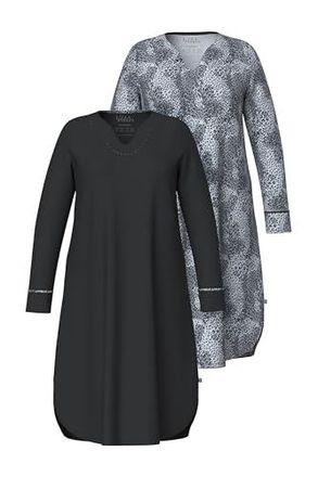 Ulla Popken Bigshirts, 2er-Pack, Tunika-Ausschnitt, Langarm Chemises de Nuit, Noir, 54-56 Femmes