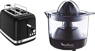 Moulinex Soleil Grille Pain 2 Fentes, 850 W, Thermostat 7 Positions, Rechauffage, Decongelation & Presse Agrumes &Eacute;lectrique Ultra Compact 25W Jus Orange Citron