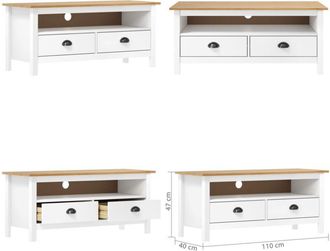 vidaXL Meuble TV Hill Range Blanc 110x40x47 cm Bois de pin solide - Meuble Tv - Meuble Tv Bois - Meuble Tv Design - Meuble Tv Rustique - Buffet Tv - Home &