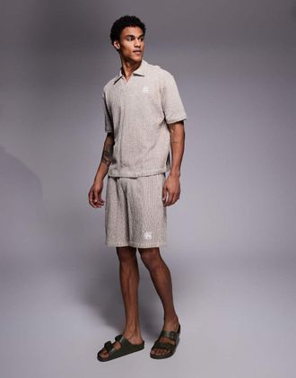 Good For Nothing Short densemble en maille ray&eacute;e - Marron-Brown