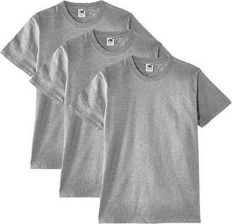 Fruit Of The Loom Lot de 3 t-shirts à manches courtes et col rond en coton épais imprimable pour homme - Gris - Large