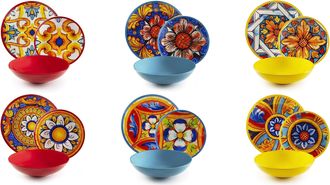 Excelsa Camastra Tellerservice, 18-teilig, Porzellan und Steinzeug, buntes Dekor, für 6 Personen